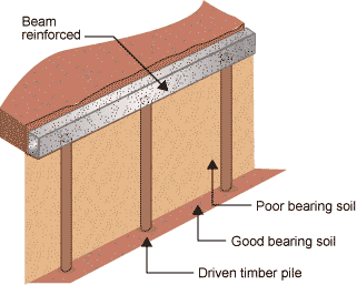 Timber piles with concrete beams